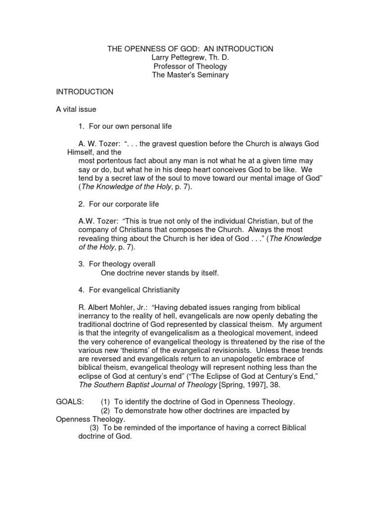 The Openness of God Pt.1 | PDF | Calvinism | God