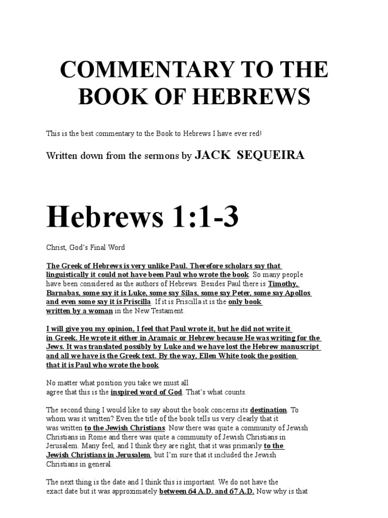The Book of Hebrews | PDF | Epistle To The Hebrews | Satan