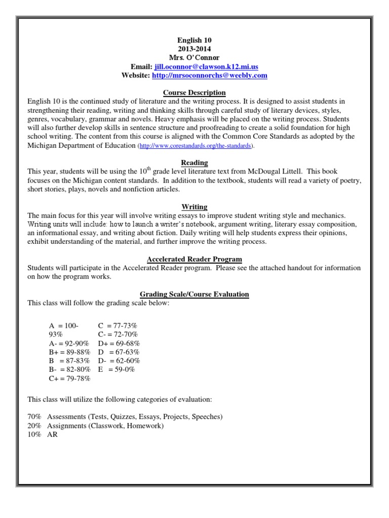 English 10 Course Overview 2013-2014 | PDF | Homework | Essays