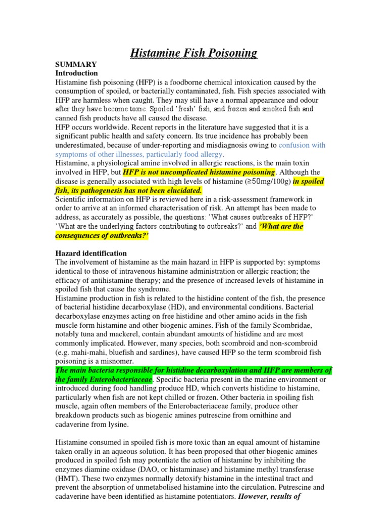 Histamine Fish Poisoning | PDF | Hazard Analysis And Critical Control ...
