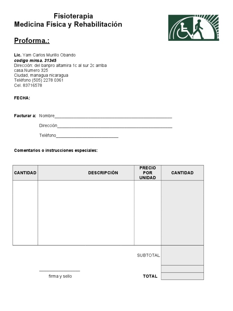 Proforma de Fisioterapia y Facturación | PDF | Negocios | Derecho