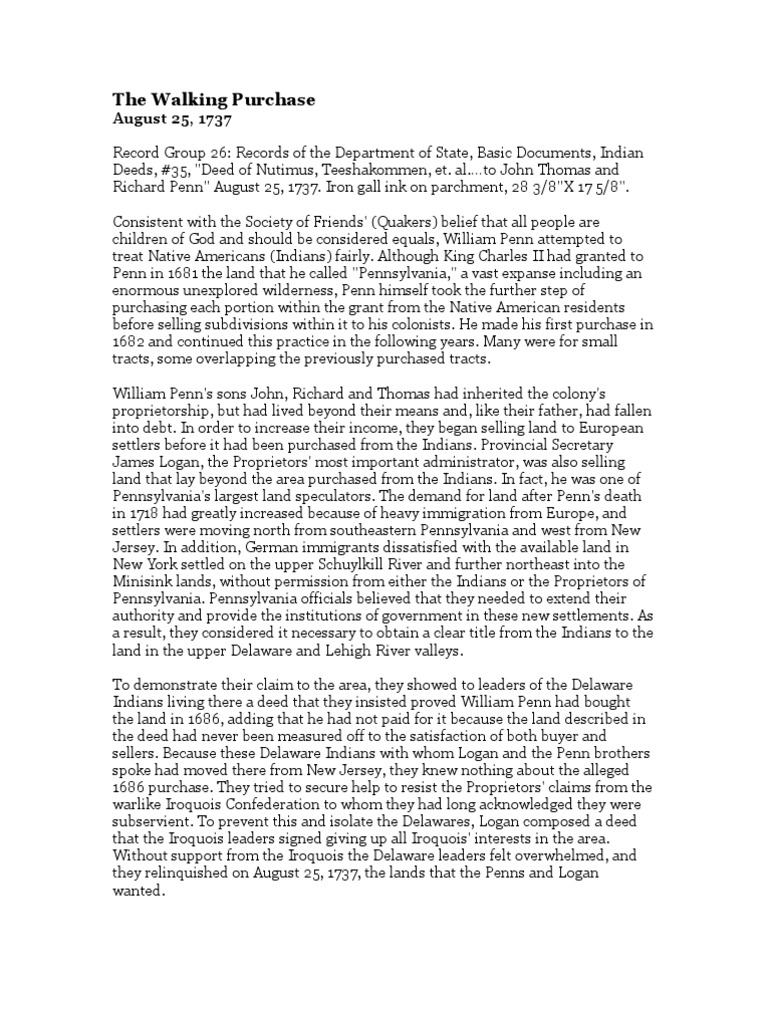 The Walking Purchase | PDF | Native Americans In The United States ...