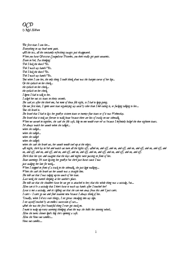 OCD (Poetry) by Neil Hilborn | PDF | Obsessive–Compulsive Disorder ...