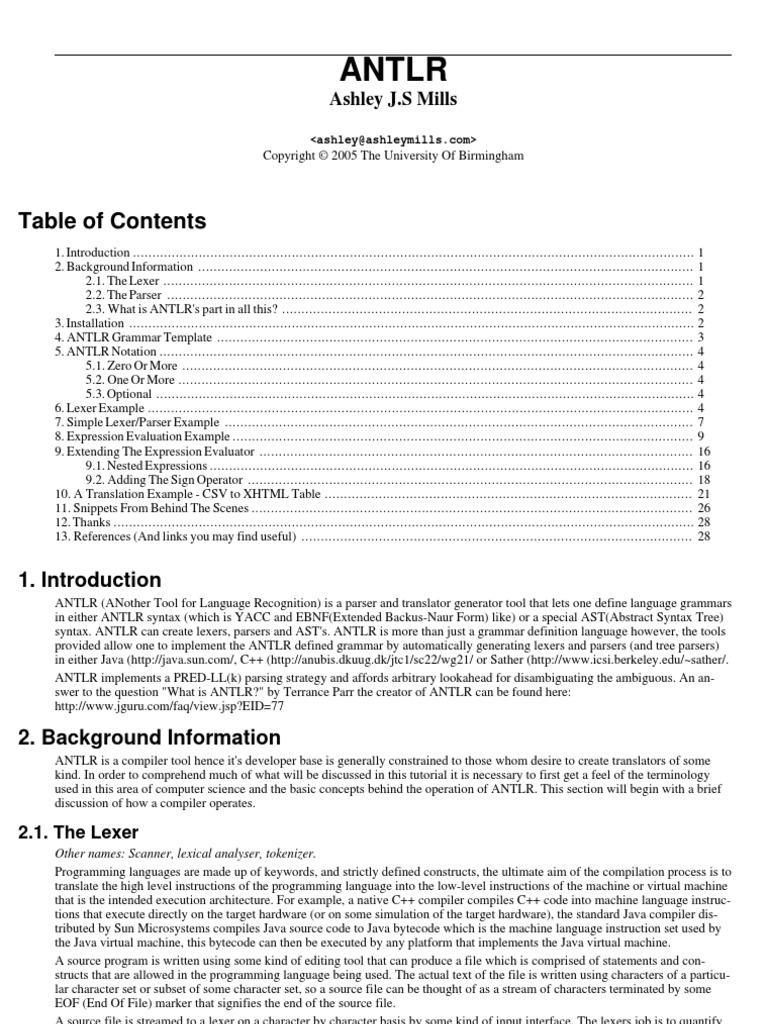 Antlr: Ashley J.S Mills | PDF | Parsing | Syntax (Logic)