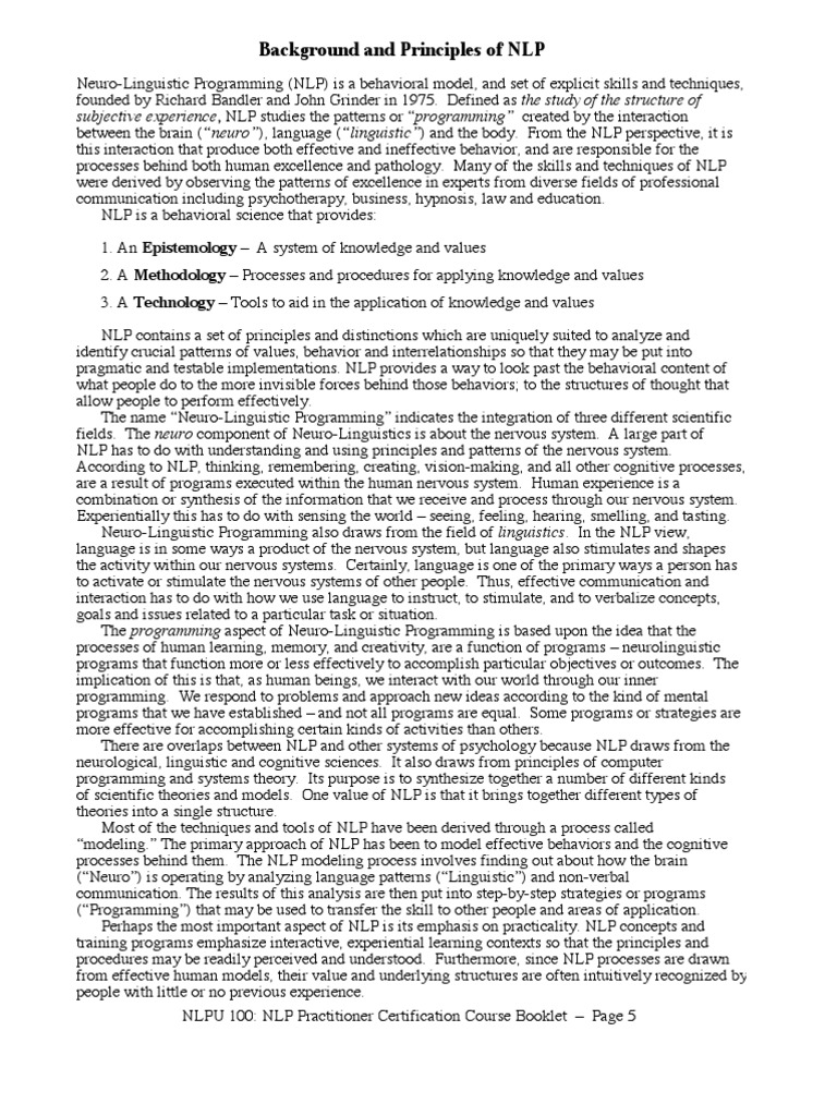 Introduction to Neuro-Linguistic Programming | PDF | Neuro Linguistic ...