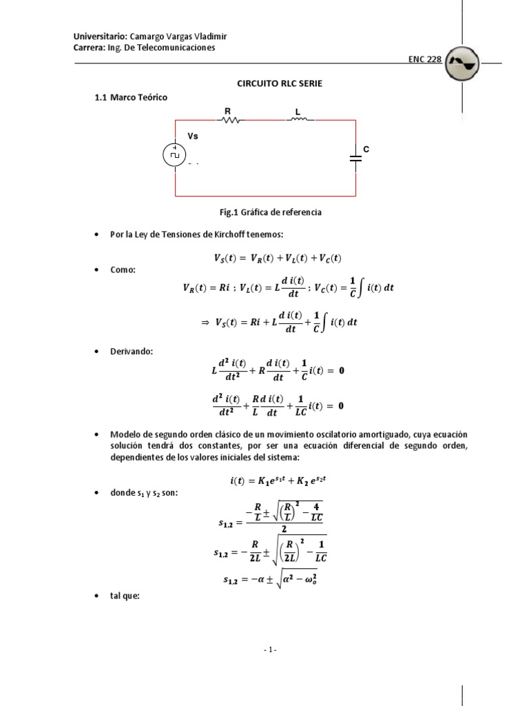 CIRCUITO RLC SERIE Orig | PDF | Ecuaciones | Red eléctrica