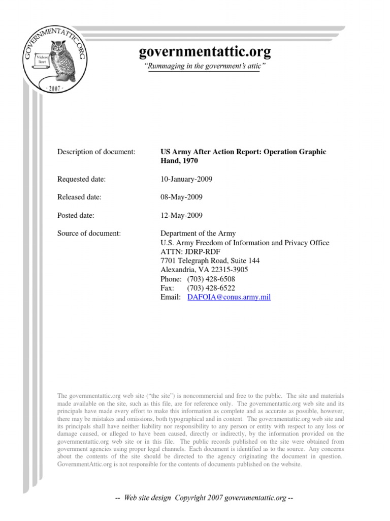 US Army After Action Report: Operation Graphic Hand, 1970 | PDF ...