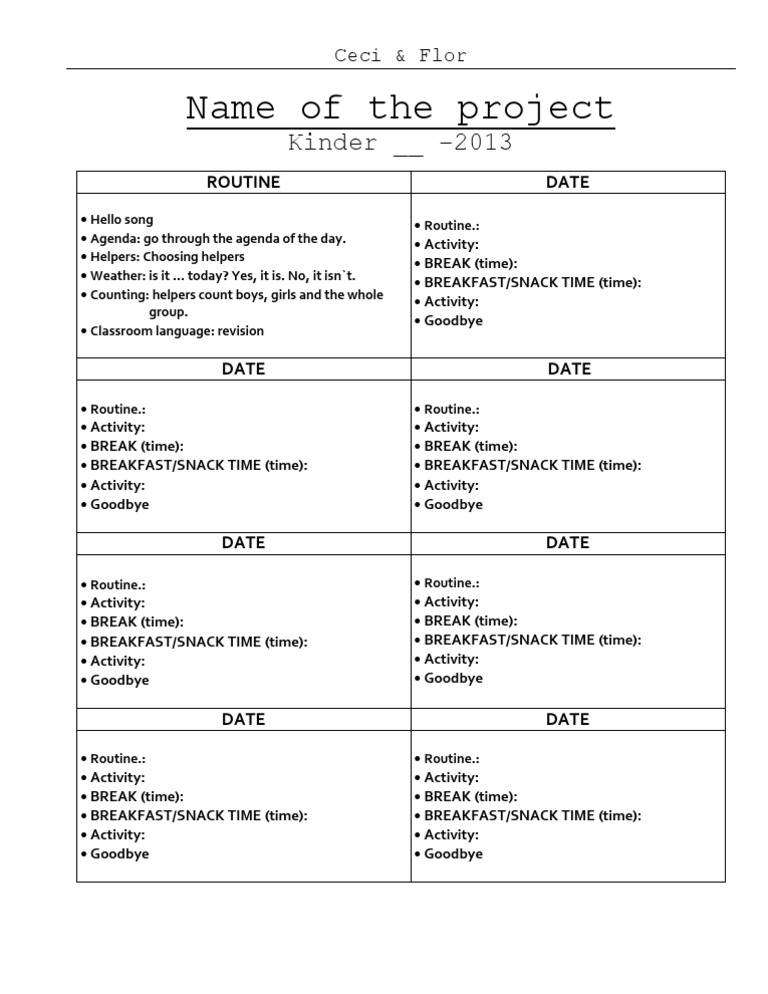 Kindergarten Daily Routine Plan | PDF