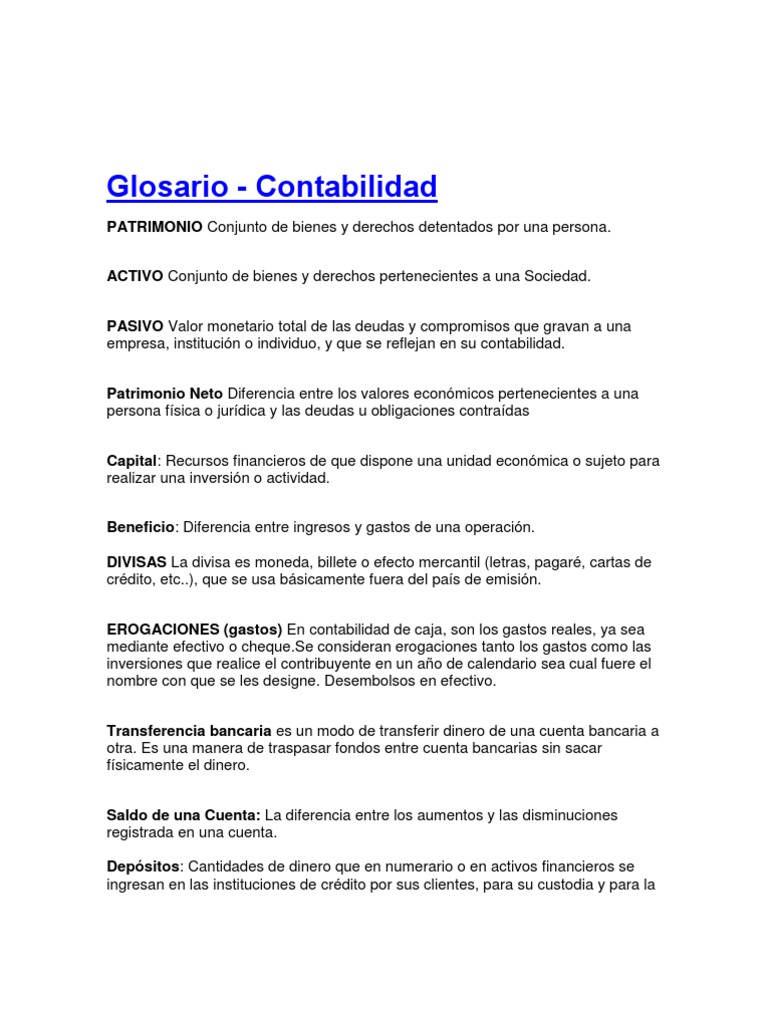 Glosario Contable | PDF | Dinero | Compartir (Finanzas)