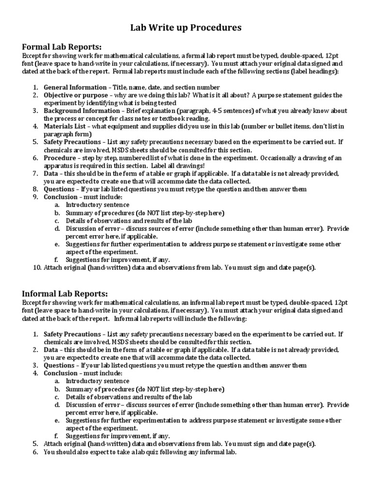 Lab Write Up Procedures | Download Free PDF | Laboratories | Experiment
