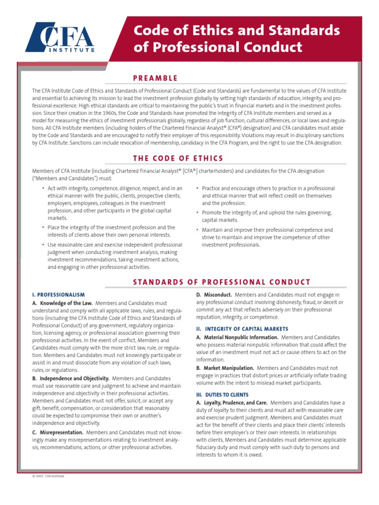 CFA Institute Code of Ethics and Standards | PDF | Confidentiality ...