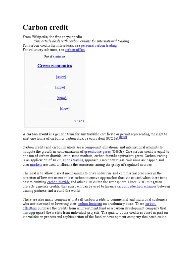 Carbon Credit | PDF | Reducing Emissions From Deforestation And Forest ...