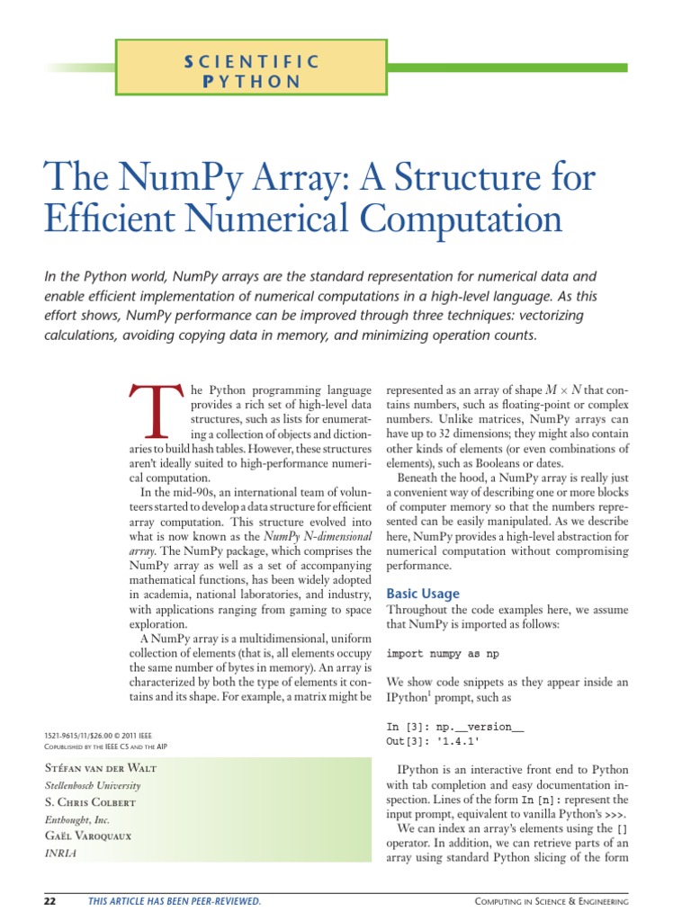 The NumPy Array - A Structure For Efficient Numerical Computation | PDF ...