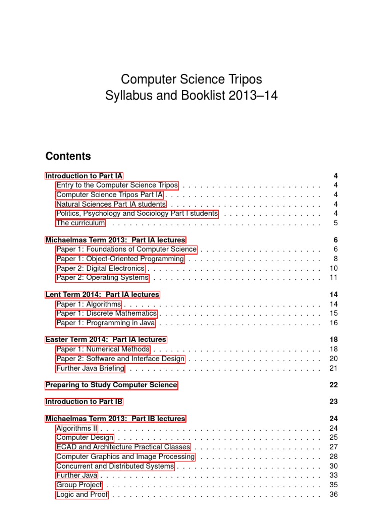 Computer Science Tripos Syllabus and Booklist 2013-14: Introduction To Part IA 4 | Download Free ...
