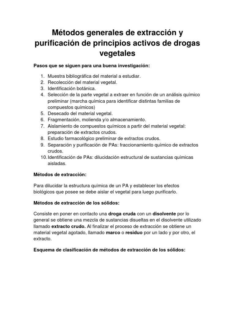 Métodos Generales De Extracción Y Purificación De Principios Activos De