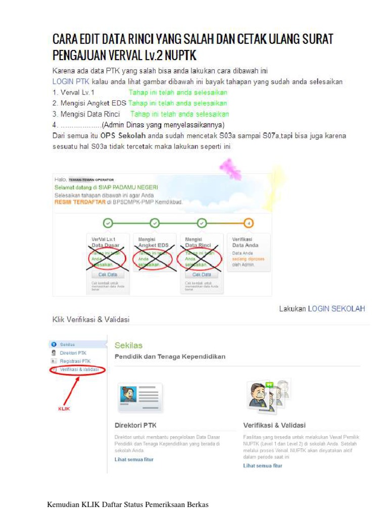 Cara Edit Data Rinci Yang Slah Dan Ceak Ulang Surat Pengajuan Verval Lv.2 NUPTK | PDF
