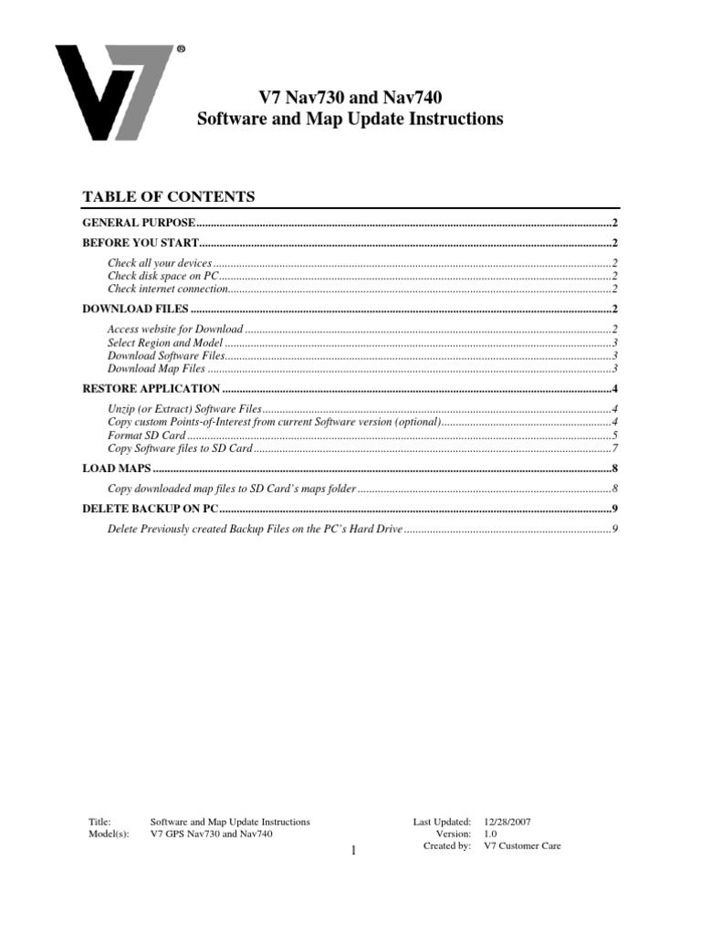 Update Instructions For Nav730 Nav740 Version 1.0 122707 | PDF | Zip ...