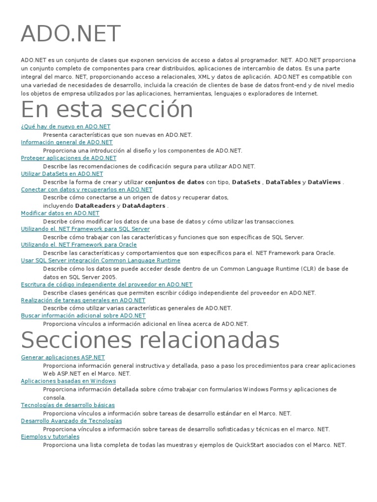 En Esta Sección | PDF | Active X Data Objects | Servidor SQL de Microsoft