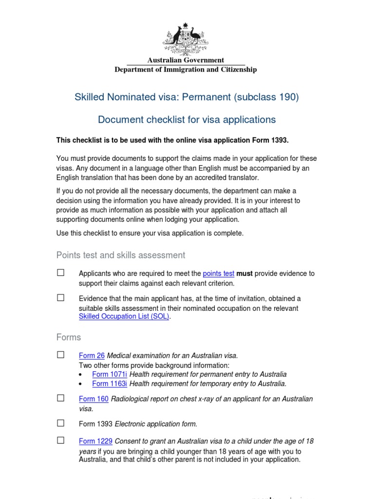 190 Applicant Checklist | PDF | Identity Document | Travel Visa