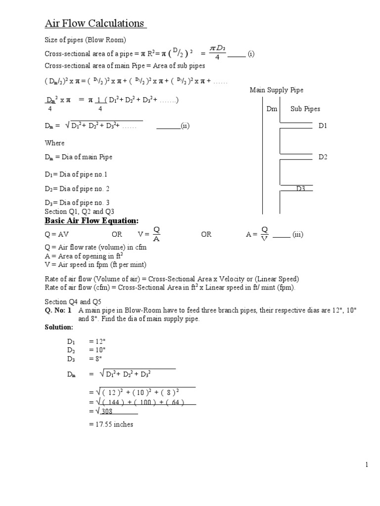 Air Flow Calculations 15-05-09 | PDF | Volume | Speed