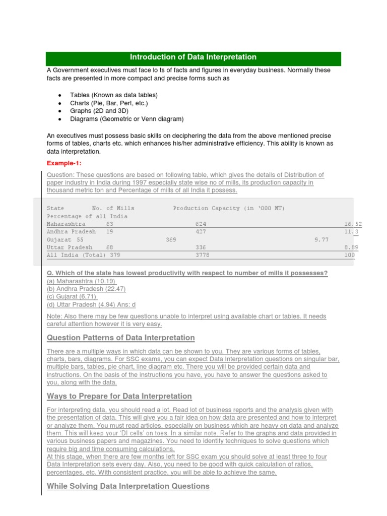 Introduction of Data Interpretation: Example-1 | PDF | Percentage | Data