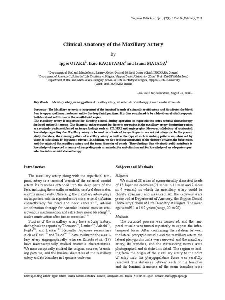 Clinical Anatomy of The Maxillary Artery: Ippei OTAKE, Ikuo Kageyama ...