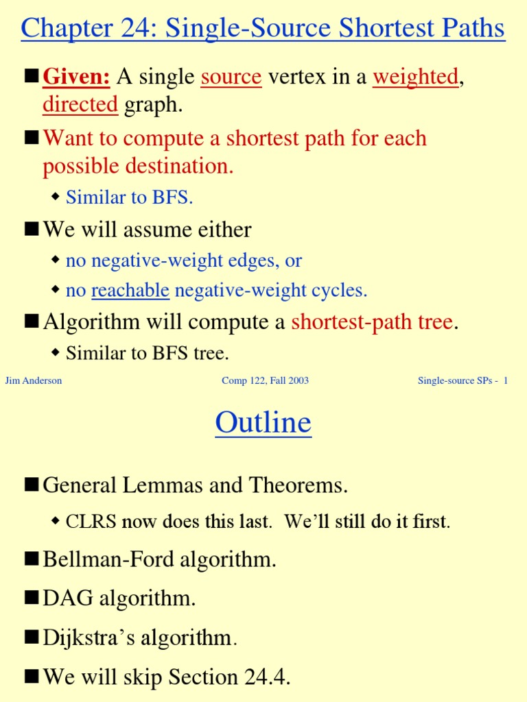 Chapter 24 Single Source Shortest Paths Given Pdf Algorithms Algorithms And Data Structures