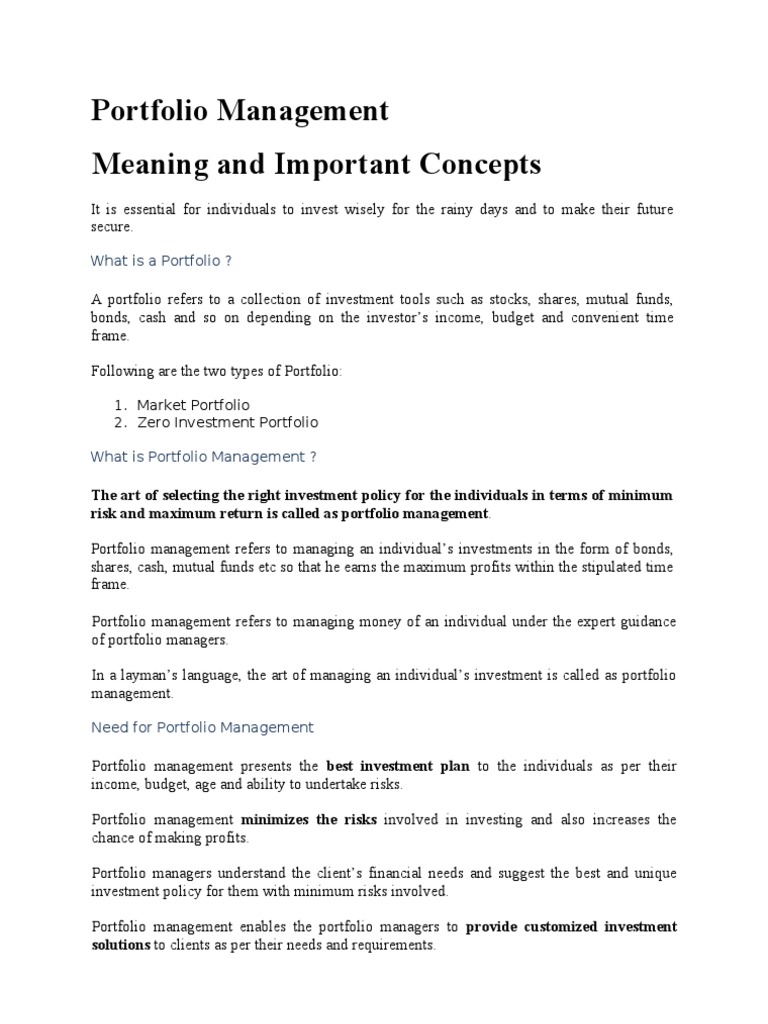 Portfolio Management Meaning and Important Concepts: What Is A ...