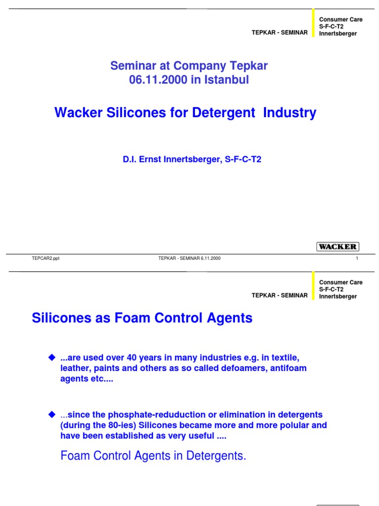 Wacker Silicones For Detergent Industry: Seminar at Company Tepkar 06. ...