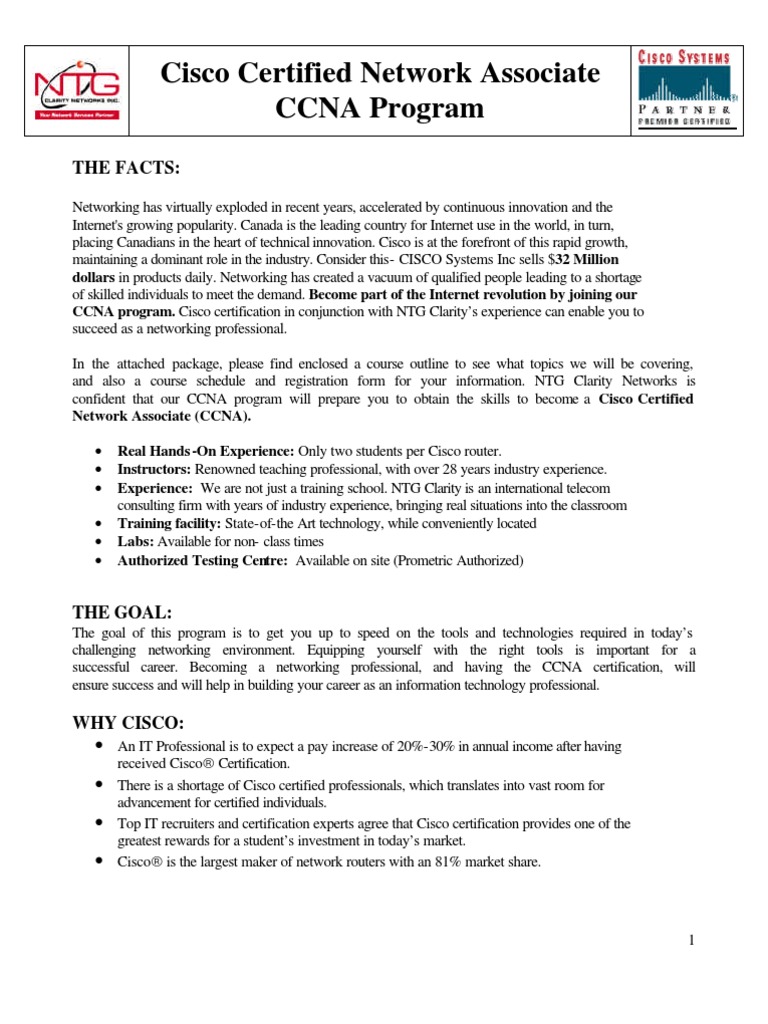 Cisco Certified Network Associate CCNA Program: The Facts | PDF | Cisco Certifications | Ip Address