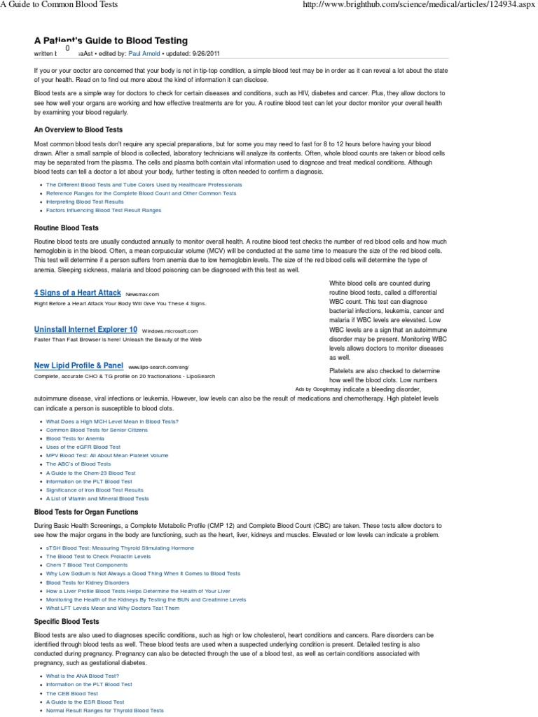 A Guide To Common Blood Tests | PDF | Blood | White Blood Cell
