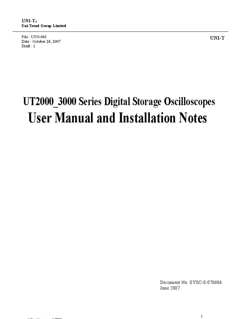 User Manual and Installation Notes: UT2000 - 3000 Series Digital ...