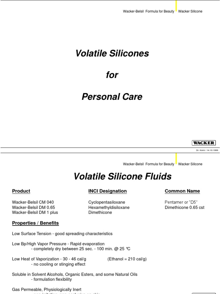 Volatile Silicones For Personal Care: Wacker Silicone Wacker-Belsil ...