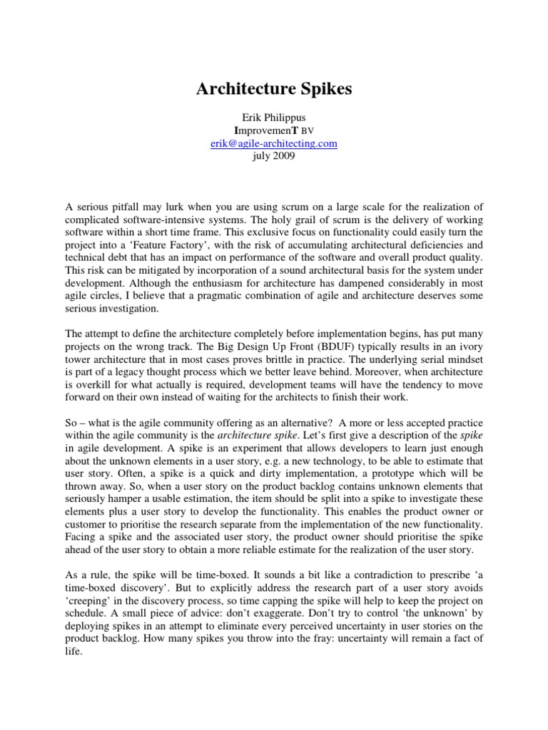 Architecture Spikes Guide Agile Projects | PDF | Agile Software ...