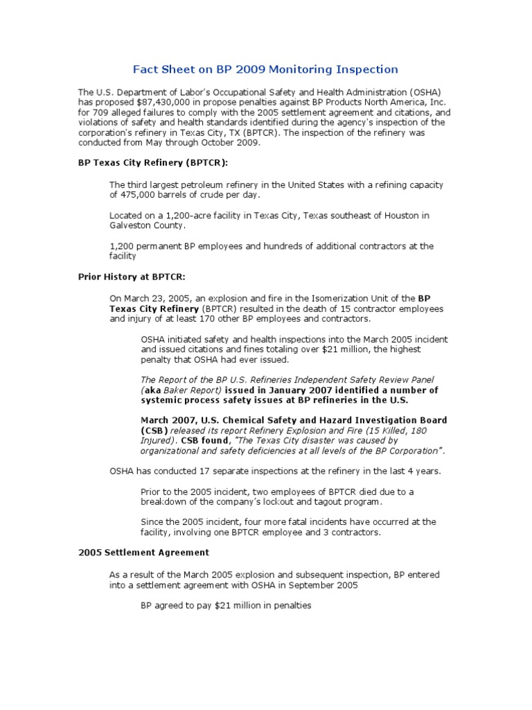 BP Factsheet | PDF | Bp | Occupational Safety And Health Administration