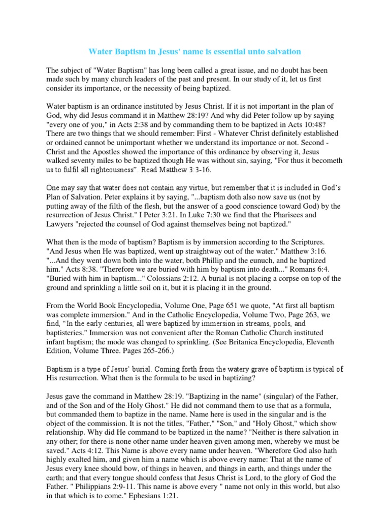 Water Baptism in Jesus' Name | PDF | Baptism | Paul The Apostle