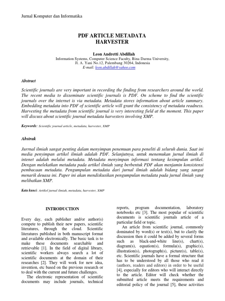 PDF Article Metadata Harvester: Jurnal Komputer Dan Informatika | PDF ...