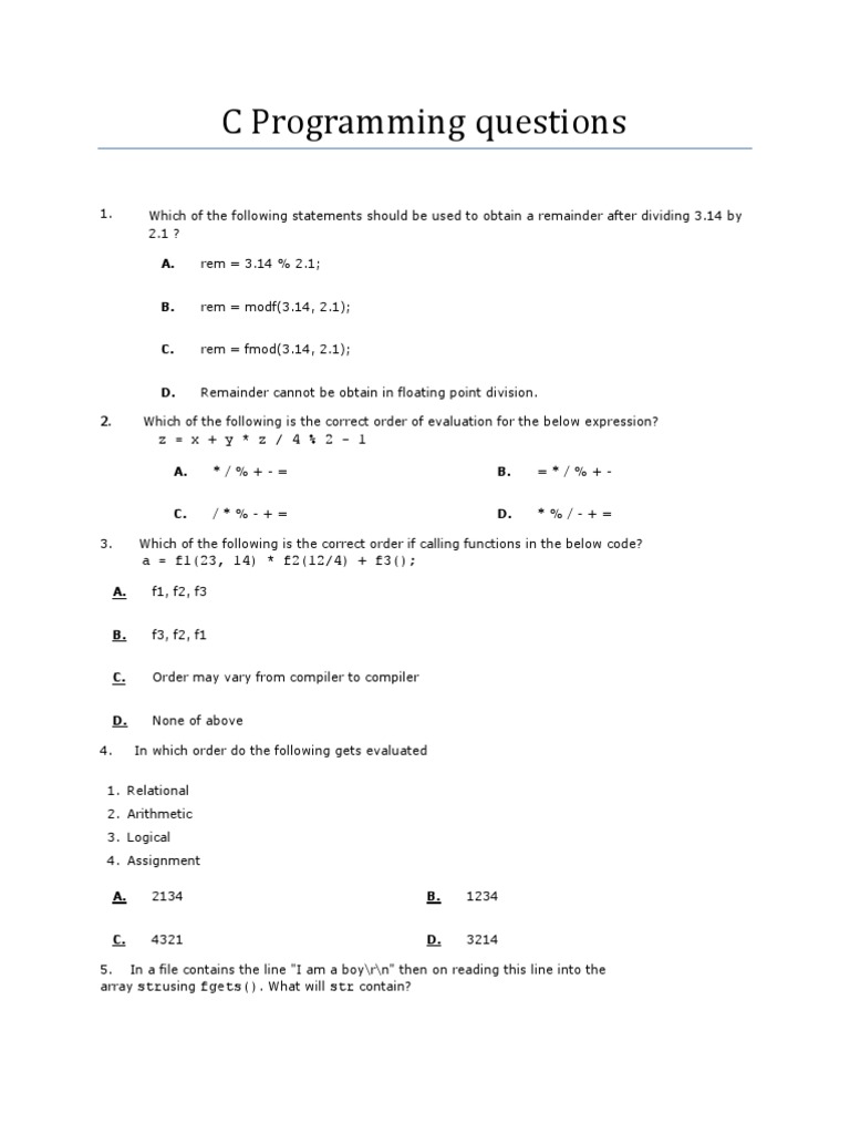 C Programming Questions Pdf Computer Programming Computing