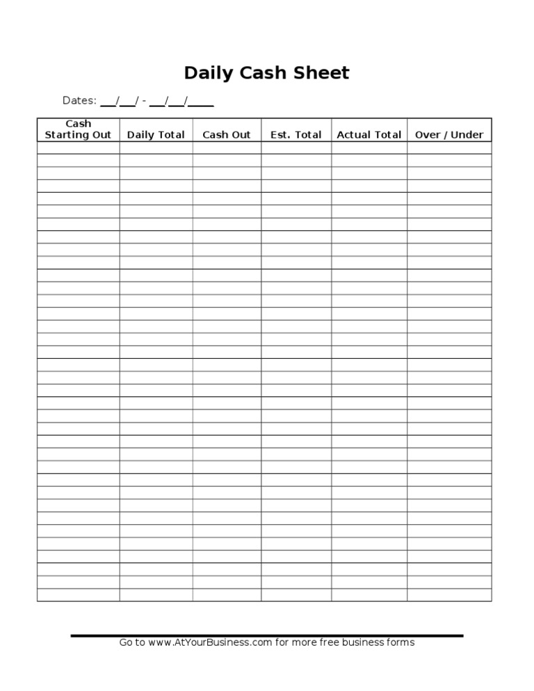 Daily Cash Sheet Template | PDF | Finance & Money Management
