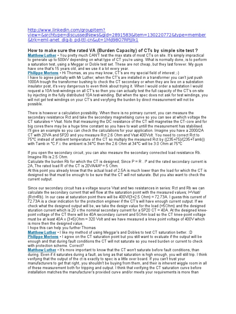 Va Burden Testing | PDF | Electric Current | Voltage