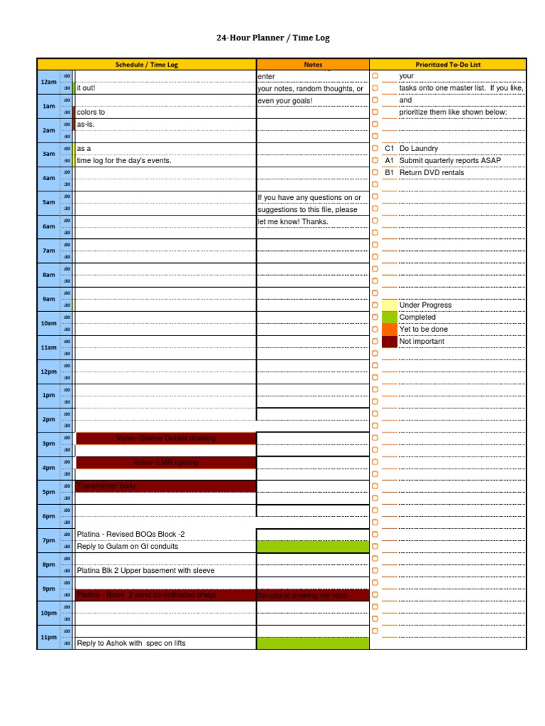 Schedule / Time Log Notes Prioritized To-Do List | PDF | Time ...
