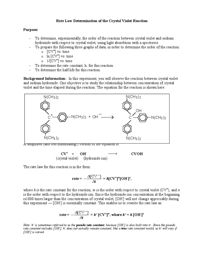 Crystal Violet Kinetics Lab | PDF | Absorbance | Regression Analysis