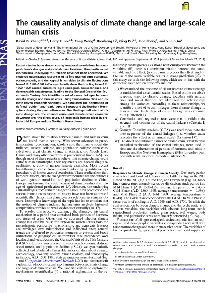 Zhang Et Al. 2011. The Causality Analysis of Climate Change and Large-Scale Human Crisis | PDF ...