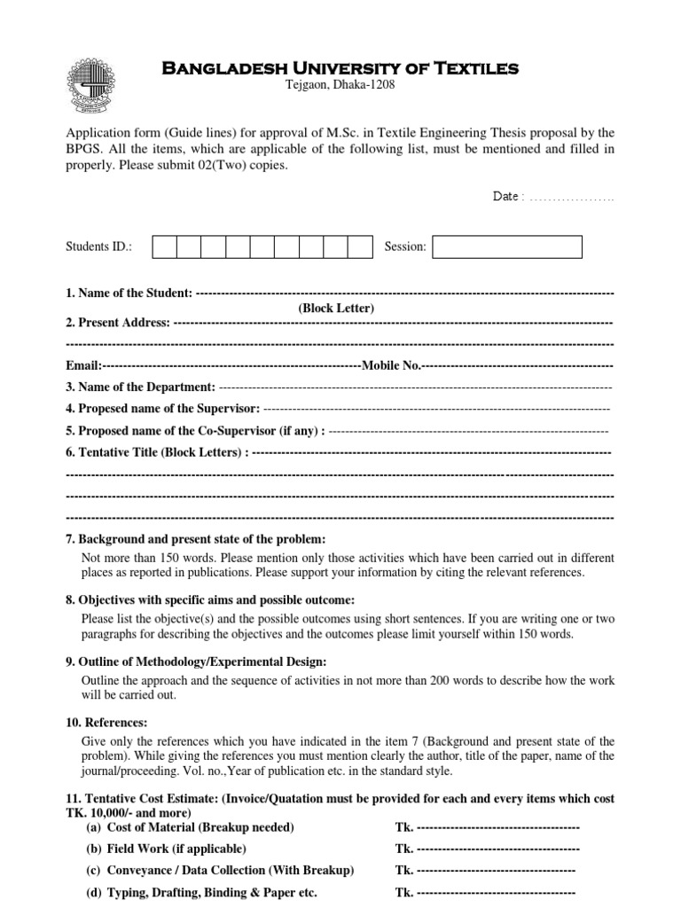 M Sc Thesis Proposal Form Pdf Thesis Postgraduate Education