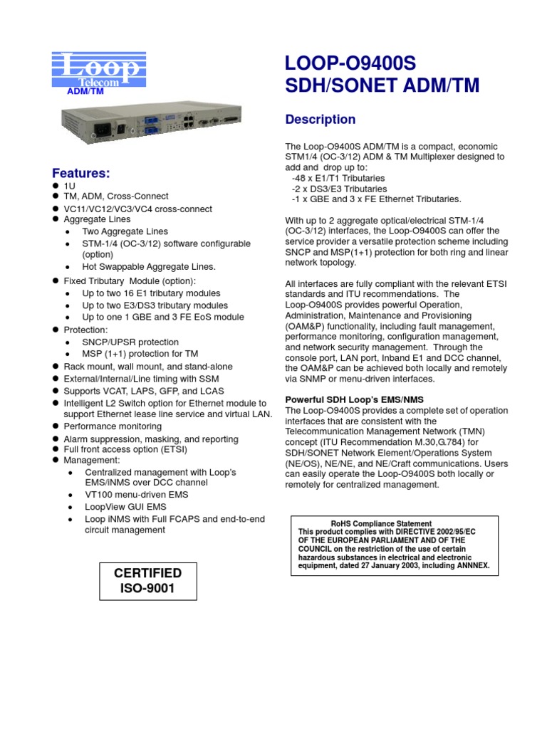 Loop-O9400s Sdh/sonet Adm/tm | PDF | Physical Layer Protocols ...