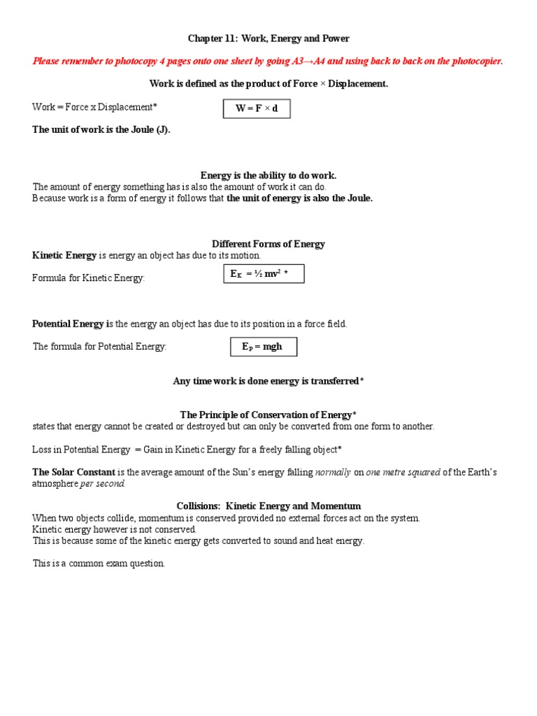 Work, Energy and Power | PDF | Teaching Methods & Materials | Science ...