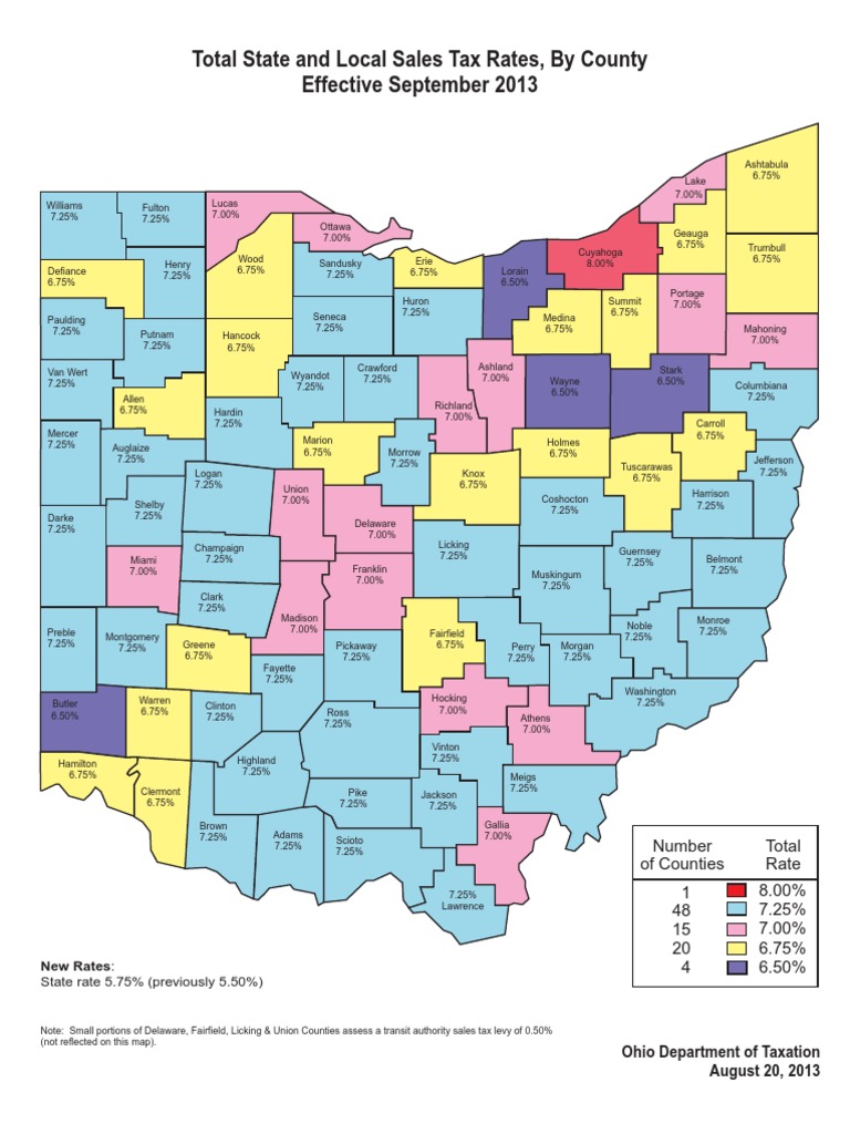Ohio County Sales Tax Rates 2013 | PDF | Ohio | The United States