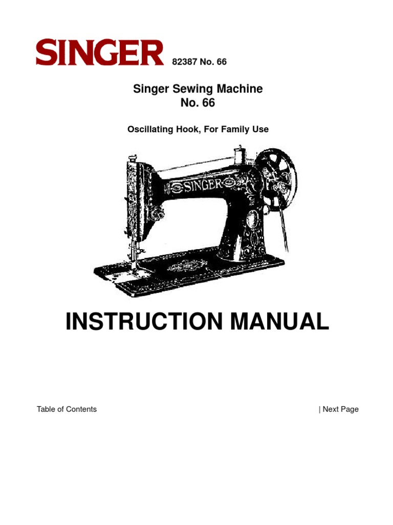 Instruction Manual: Singer Sewing Machine No. 66 | PDF | Sewing Machine ...