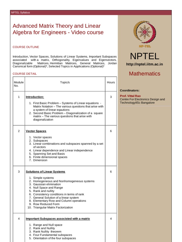 Advanced Matrix Theory and Linear Algebra For Engineers Video Course ...