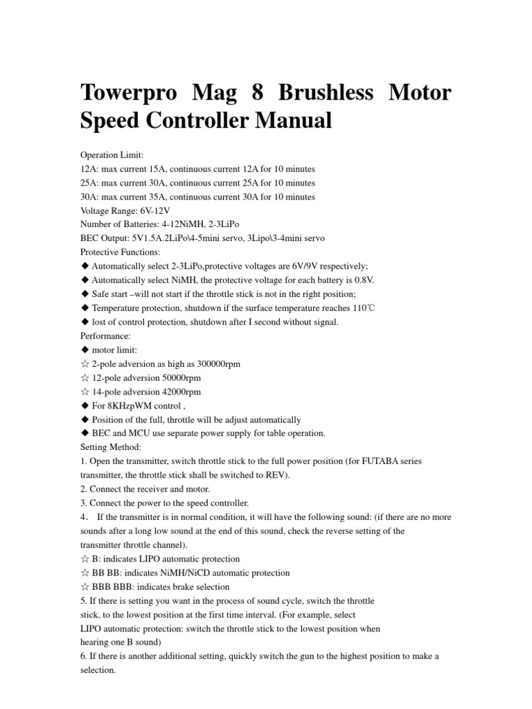 Towerpro Mag8 ESC Brushless | PDF | Switch | Electrical Engineering